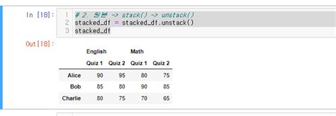 30일차 Dataframe재구성 인덱스 레벨 제어stack Unstack Droplevel