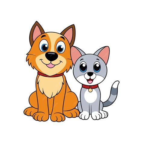 Cartoon Character Cute Cat And Dog Friendship Premium Ai Generated Vector