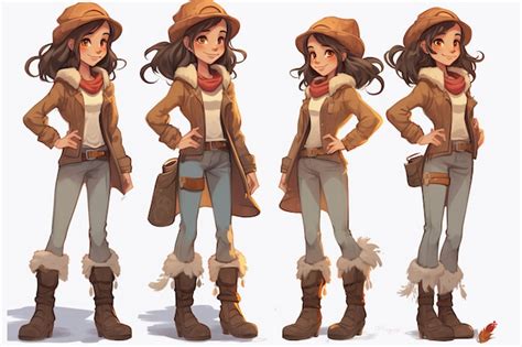 Premium Ai Image Character Model Sheets Autumnthemed Cartoon Girl Illustrations