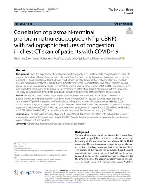 Pdf Correlation Of Plasma N Terminal Pro Brain Natriuretic Peptide