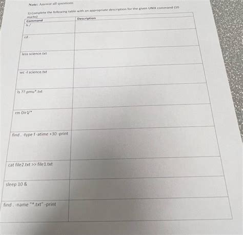 Solved Note Answer All Questions Complete The Following Chegg