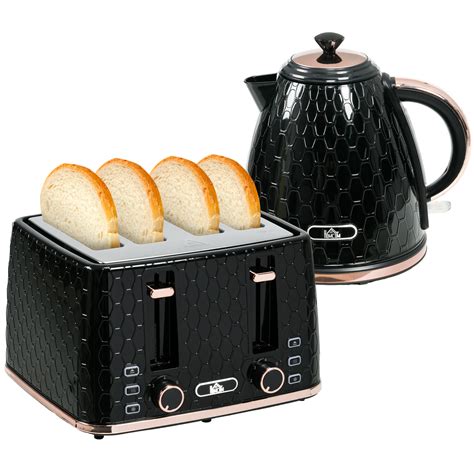 Homcom 17l 3000w Fast Boil Kettle And 4 Slice Toaster Set Kettle And