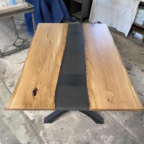 White Oak River Table With Black Epoxy Resin Lancaster Live Edge