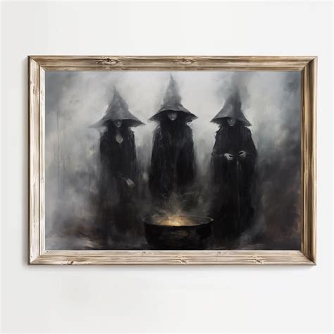 Three Wicked Witches Brewing Potions In A Cauldron Halloween Decor Wall