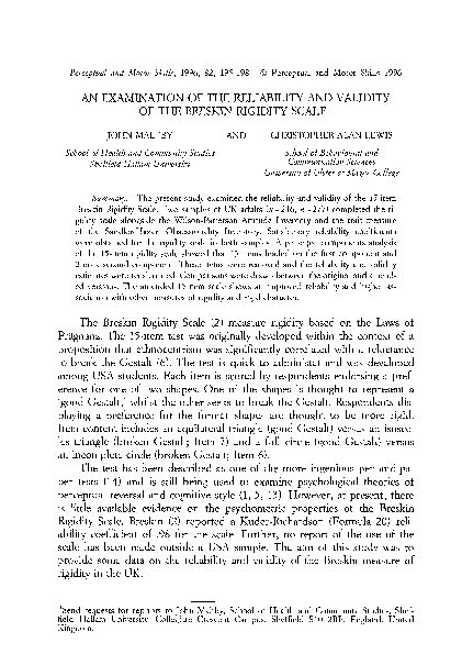 Pdf Breskin Rigidity Scale Reliability And Validity
