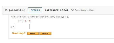 Solved Find A Unit Vector U In The Direction Of V Verify Chegg