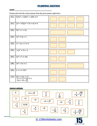 Polynomial Equations Worksheets Algebra Helpers 15