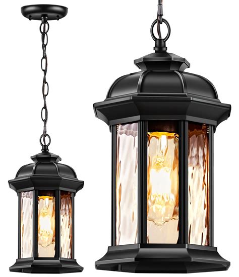Vianis Outdoor Pendant Lights For Porch Lantern Black Exterior Hanging