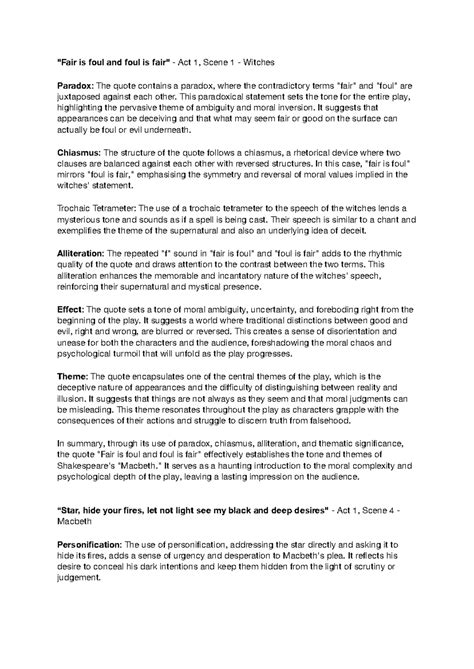 Gcse Macbeth Grade 9 Analysis And Example Essays Guide Studocu
