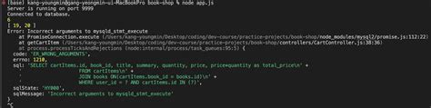 트러블 슈팅 Nodejs Erwrongarguments 오류 중 Mysqldstmtexecute