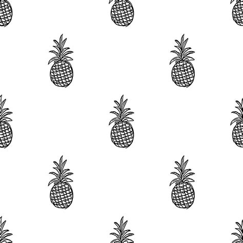 Seamless Pineapple Pattern Doodle Vector With Ananas Vintage