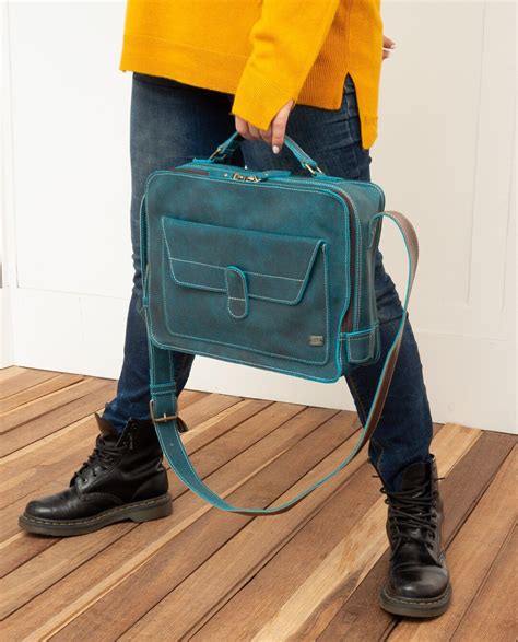 Blue Leather Vintage Briefcase Women Teal Leather Bag Women Blue
