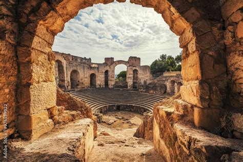 Ancient Roman Amphitheater Ruins In Tarragona Spain This Historic