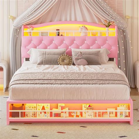 Hauoms Full Princess Bed Frame With Led Lights For Girls