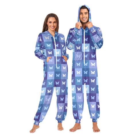Adult Christmas Onesie Butterfly Grid Adult Zipper One Piece Pajamas