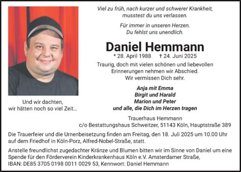 Traueranzeigen Von Daniel Hemmann Wirtrauern