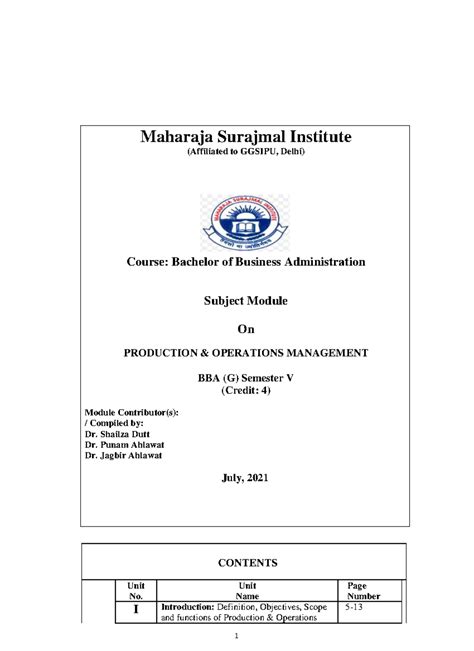 Production And Operations Management Code 303 Bba G Sem V Maharaja
