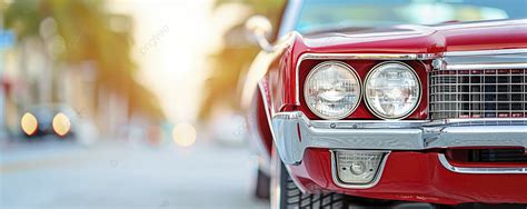 도시 거리에 주차된 세부 정보가 있는 고전적인 빨간색 자동차를 닫습니다 자동차 복고풍 포도 수확 배경 일러스트 및 사진 무료 다운로드 Pngtree