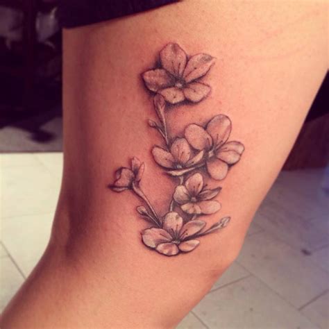 Cherry Blossom Tattoo In Black And White Cherry Blossom Thigh Tattoo