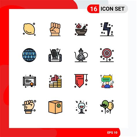 Mobile Interface Flat Color Filled Line Set Of 16 Pictograms Of Power Electricity Strength