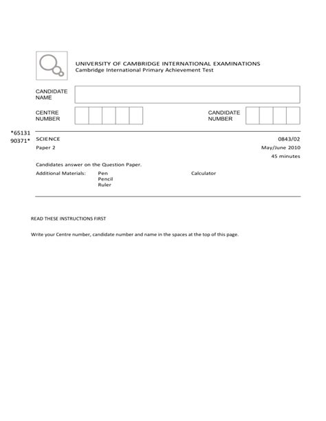 Checkpoint Science 0843 June 2010 Paper 2 Trial 1