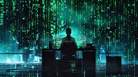A Skilled Hacker Sits At A Desk Deeply Focused On A Computer Screen