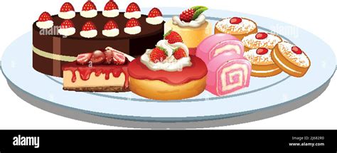 Sweet Bakery Dessert With Strawberry Illustration Stock Vector Image And Art Alamy