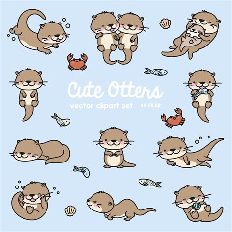 Premium Vector Clipart Kawaii Otters Cute Otters Clipart Set High Quality Vectors