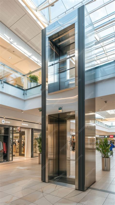 Modern Glass Elevator In A Bright Shopping Mall Atrium Premium Ai