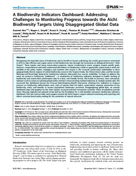 Pdf A Biodiversity Indicators Dashboard Addressing Challenges To