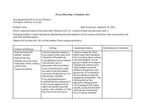 Process Recording 1 Copy Process Recording Foundation Year
