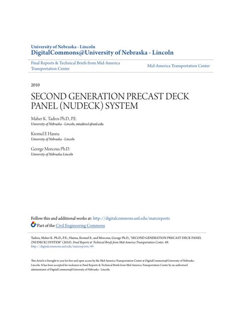 Second Generation Precast Deck Panel Nudeck System Pdf Prestressed Concrete Precast Concrete