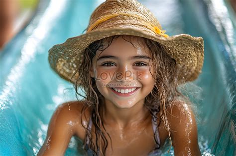 Girl Smiling On The Slide In A Water Park Picture And Hd Photos Free