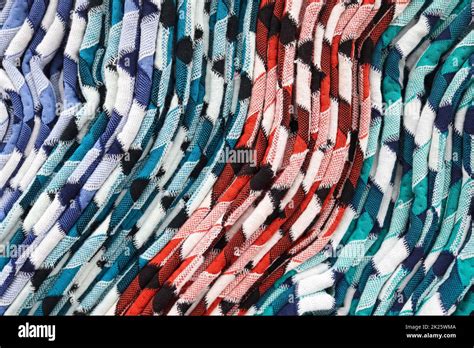 Detailed Close Up View On Samples Of Cloth And Fabrics In Different