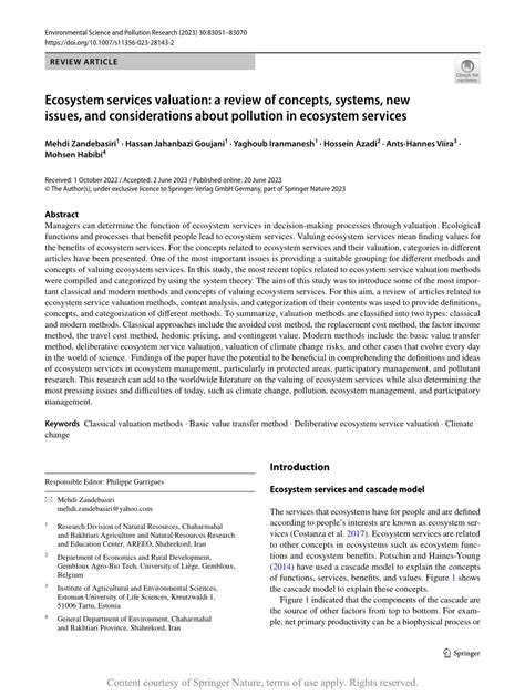 Ecosystem Services Valuation A Review Of Concepts Systems New Issues