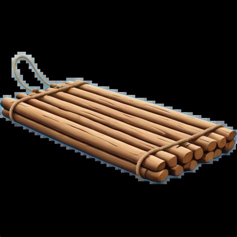 Showing A Simple Wooden Raft Floating On Calm Blue Water — Made Of