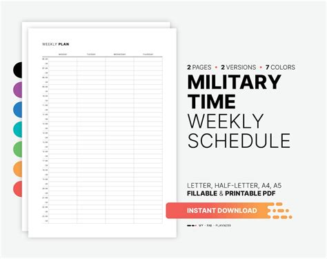 Military Time Weekly Schedule Printable Fillable Pdf Us Letter A4