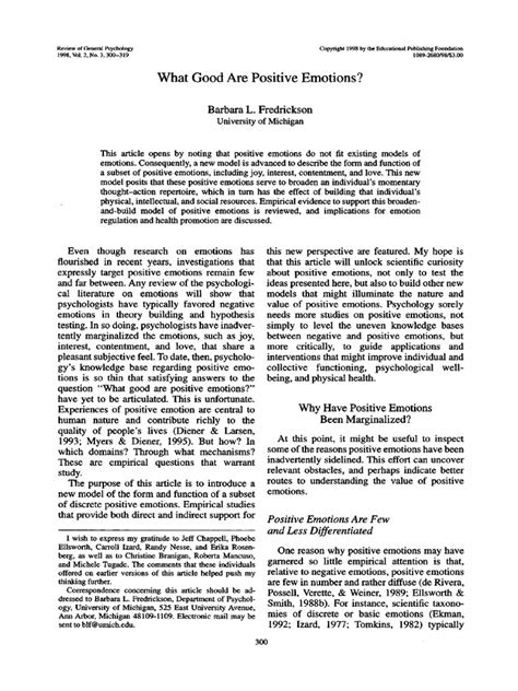 Fredericson Positive Emotions Pdf Emotions Affect Psychology