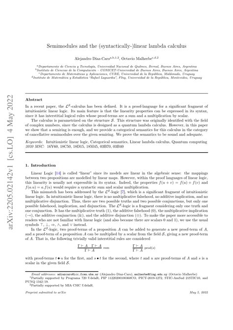 Pdf Semimodules And The Syntactically Linear Lambda Calculus