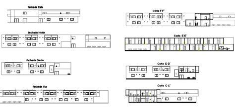 Two Floor Office Building Elevation And Section 2d View Cad Construction Block Layout Autocad