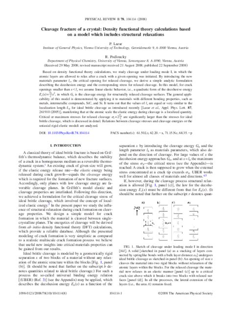 Pdf Cleavage Fracture Of A Crystal Density Functional Theory Calculations Based On A Model