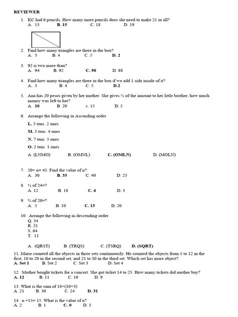 Reviewer Grade 1 Math Quiz Bee Pdf