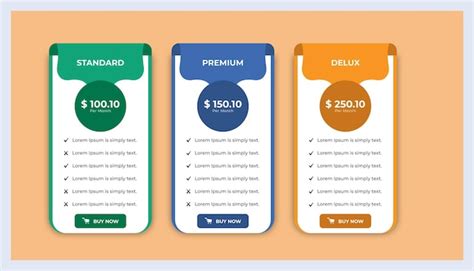 Premium Vector Standard Color Pricing Table Design