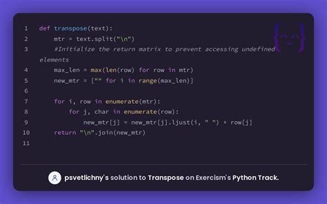 Psvetlichnys Solution For Transpose In Python On Exercism