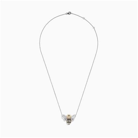 Safari 14k White Gold White And Black Diamond Bee Necklace