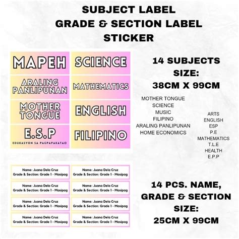 Subject Labels And Name Grade Section Sticker Shopee Philippines
