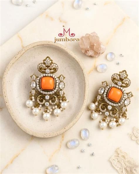 Vibrant Orange Victorian Cz Zircon American Diamond Ad Statement E
