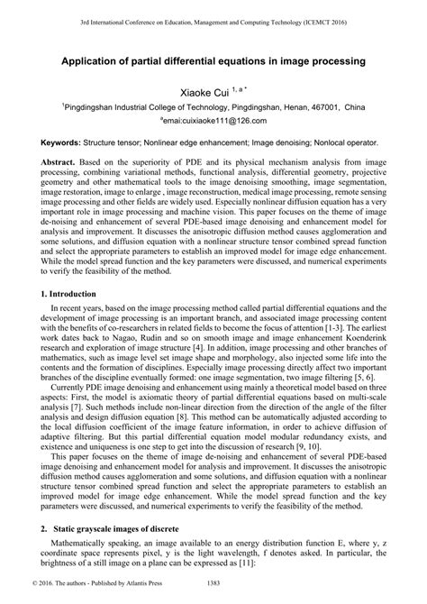 Pdf Application Of Partial Differential Equations In Image Processing