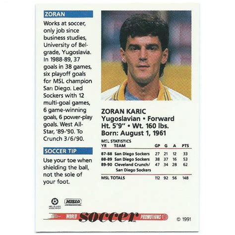 1991 Soccer Shots Msl 056 Zoran Karic On Ebid United States 159986208