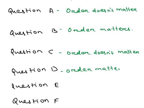 Solved Order Matters Or Order Doesnt Matter In Each Question Below